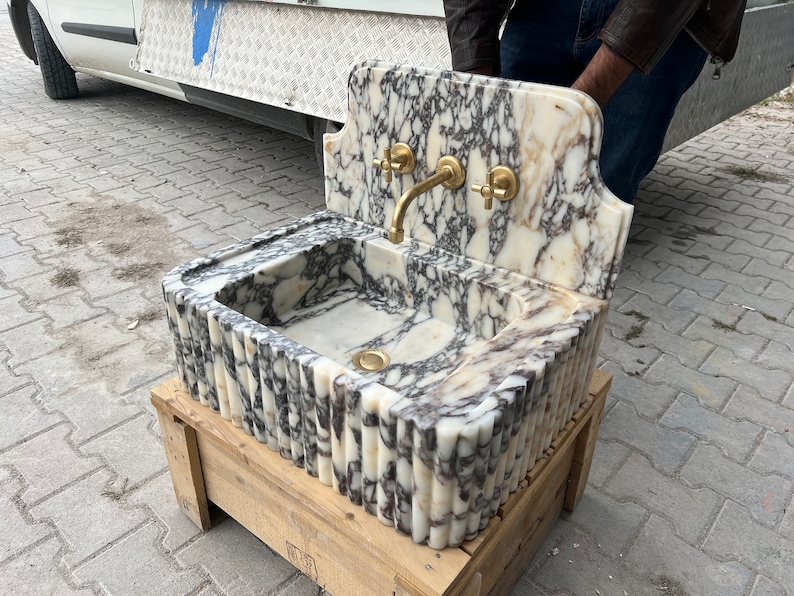 Calacatta Viola Backsplash Marble Sink,ribbed 3 Sides ,marble Wash ...