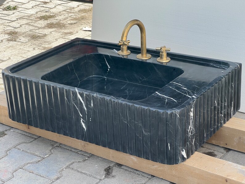 Black Marble Sink,ribbed 3 Sides ,marble Wash Basin,bathroom Marble ...