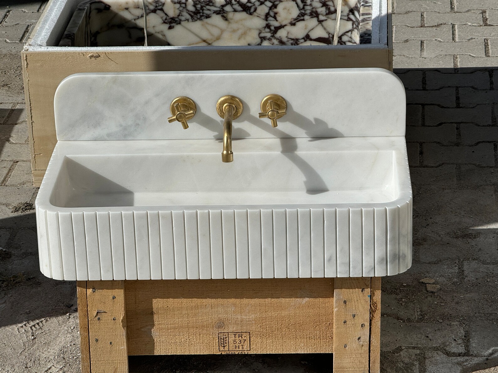 White Carrara Backsplash Marble Sink,ribbed 3 Sides ,marble Wash Basin ...