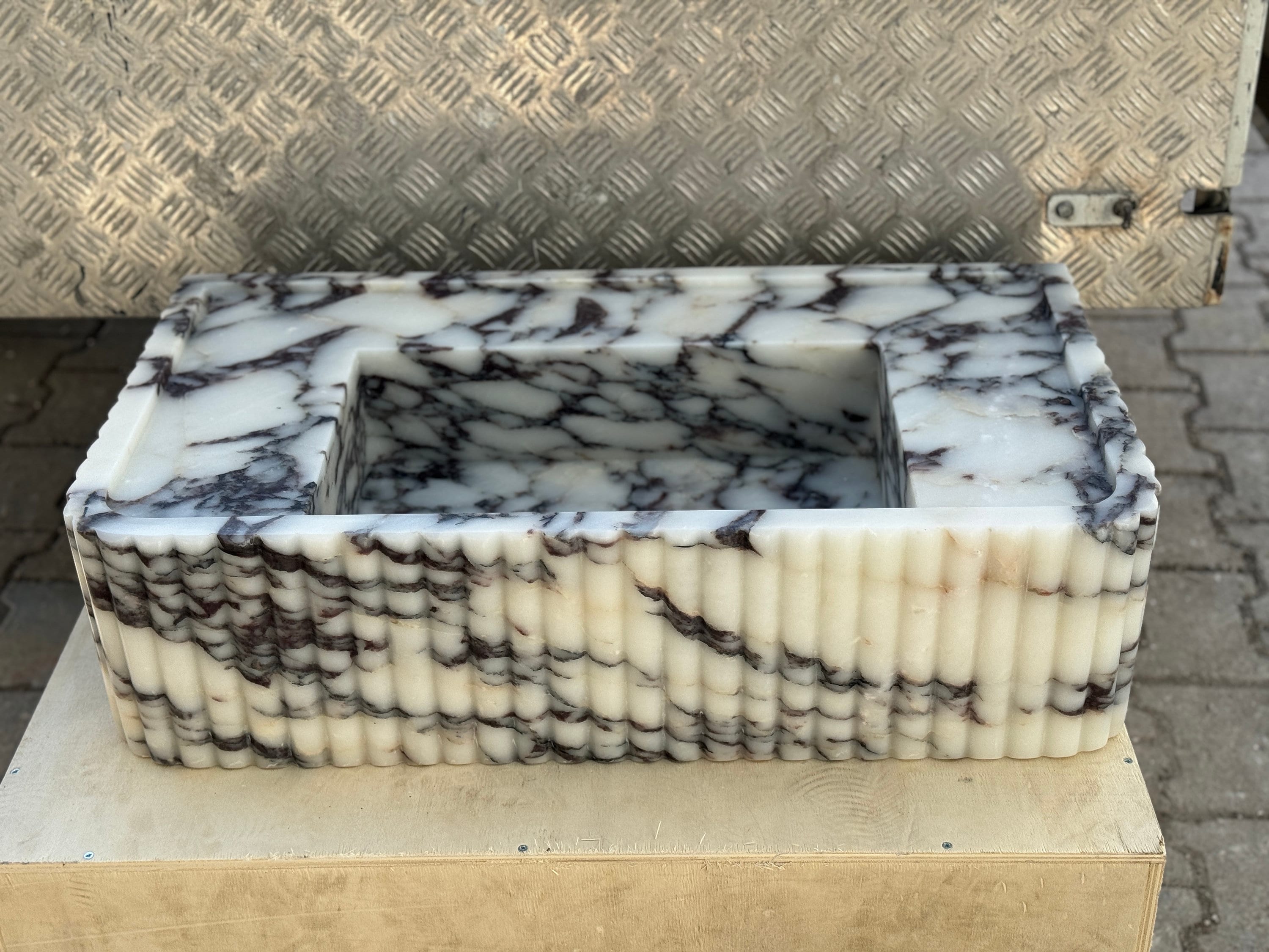 Calacatta Viola Marble Sink,ribbed 3 Sides,marble Wash Basin,trendy ...