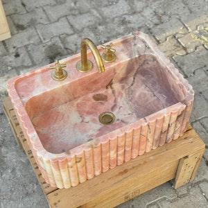 Pink Marble Sink,ribbed 3 Sides ,marble Wash Basin,bathroom Marble Sink ...