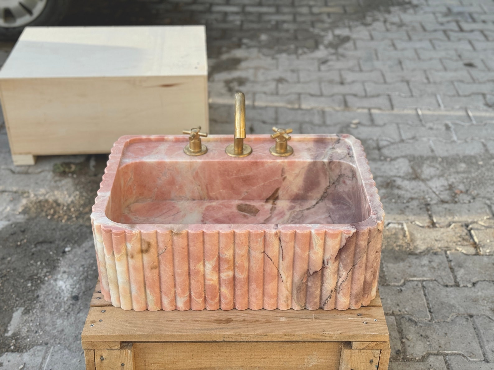 Pink Marble Sink,ribbed 3 Sides ,marble Wash Basin,bathroom Marble Sink ...