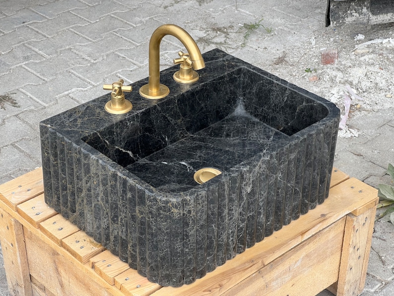 Black Bayat Marble Sink,ribbed 3 Sides ,marble Wash Basin,bathroom ...