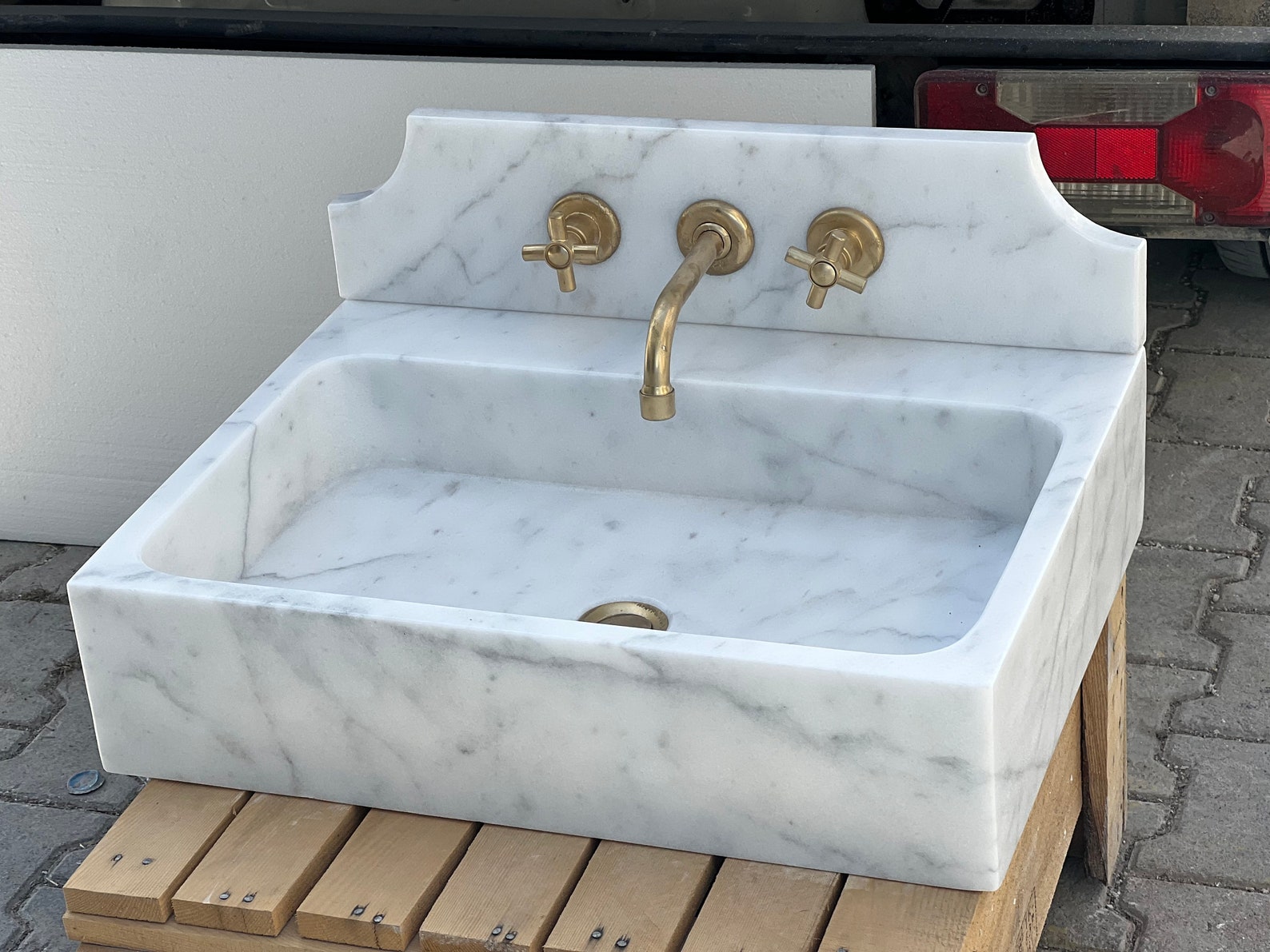 White Carrara Backsplash Marble Sink ,marble Wash Basin,bathroom Marble ...