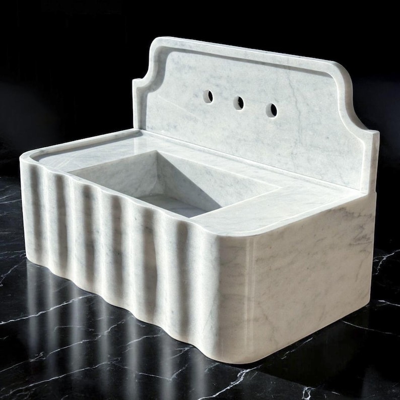 White Carrara Backsplash Marble Sink ,marble Wash Basin,bathroom Marble ...