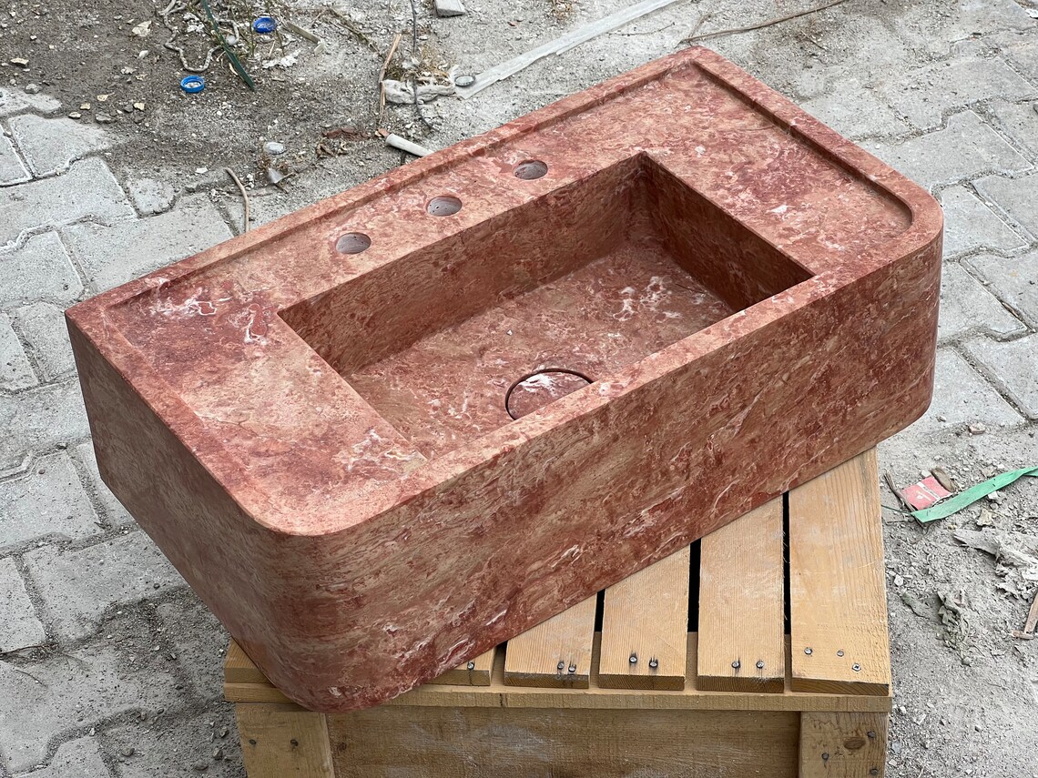 Red Travertine Marble Sink,marble Wash Basin,trendy Bathroom Sink ...