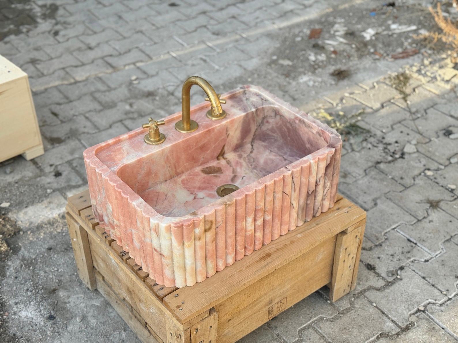 Pink Marble Sink,ribbed 3 Sides ,marble Wash Basin,bathroom Marble Sink ...