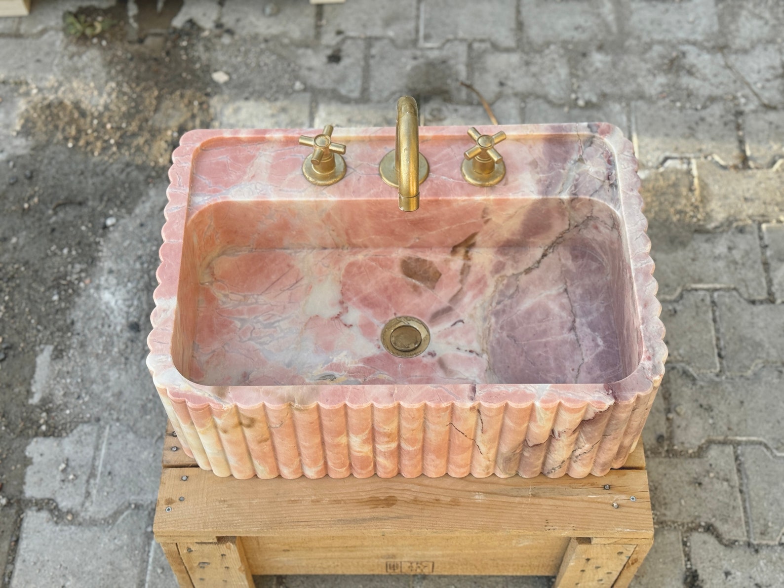 Pink Marble Sink,ribbed 3 Sides ,marble Wash Basin,bathroom Marble Sink ...