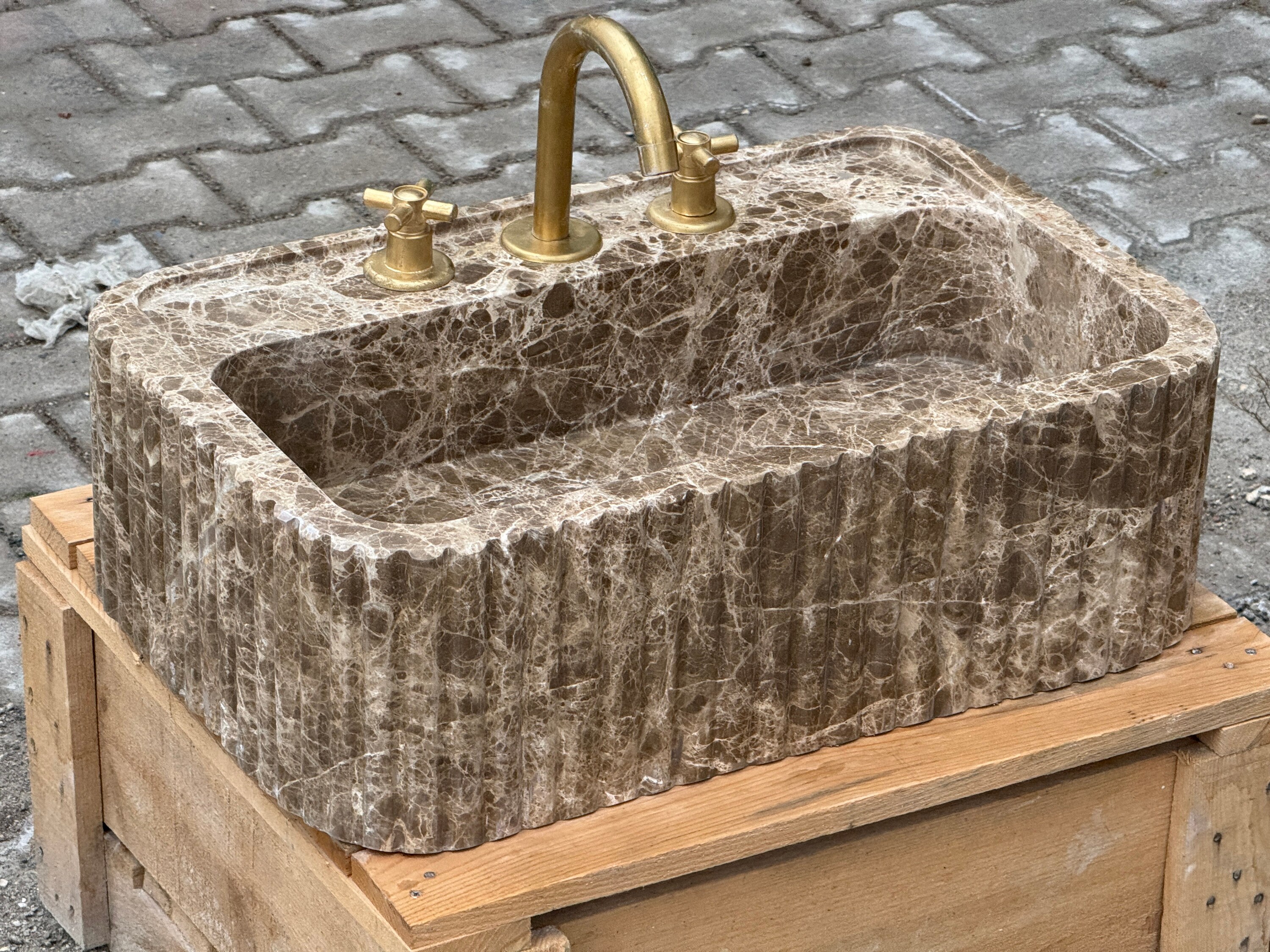Dark Emperador Marble Sink,ribbed 3 Sides,marble Wash Basin,trendy ...