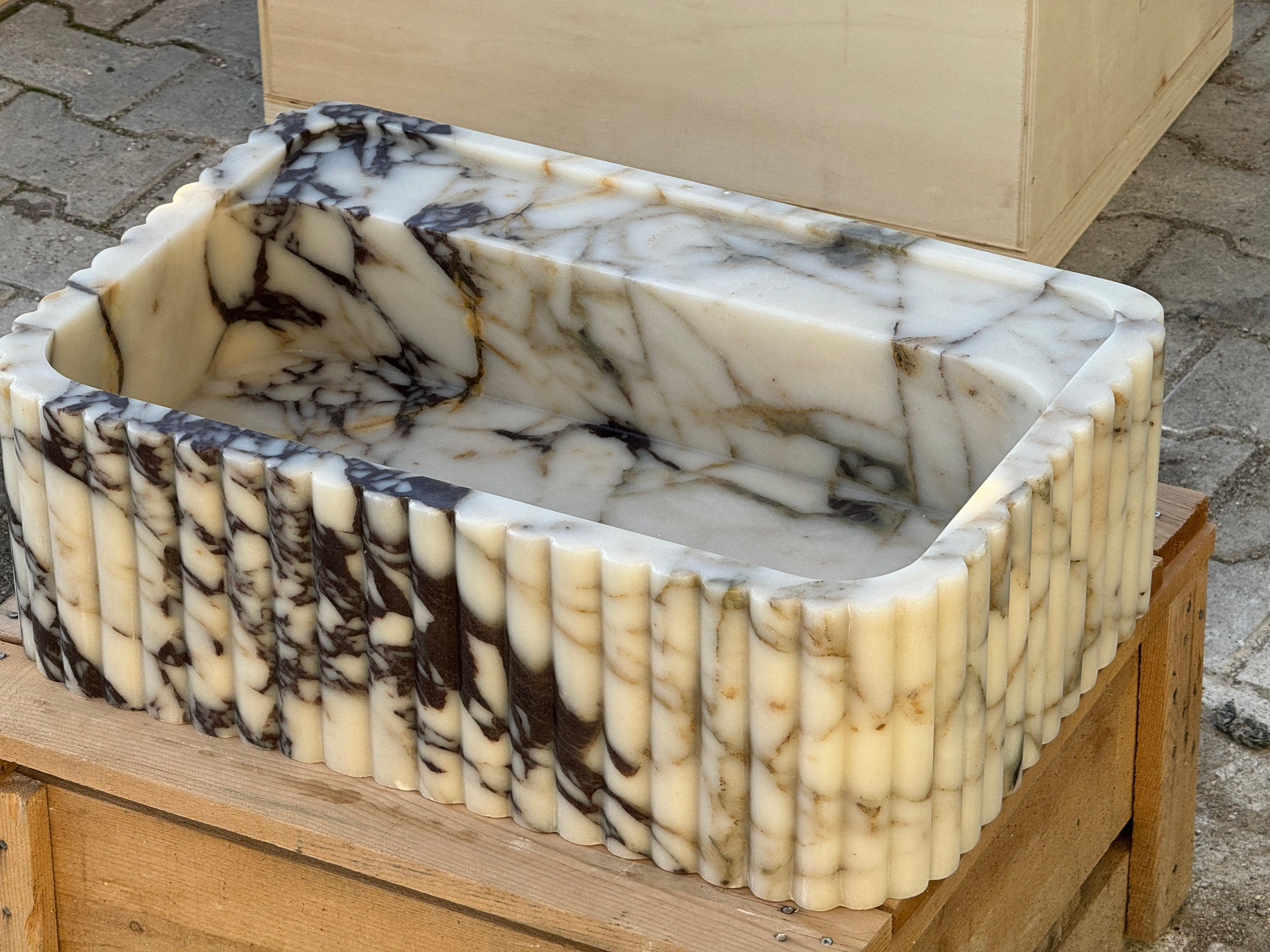 Calacatta Viola Marble Sink,ribbed 3 Sides,marble Wash Basin,trendy ...