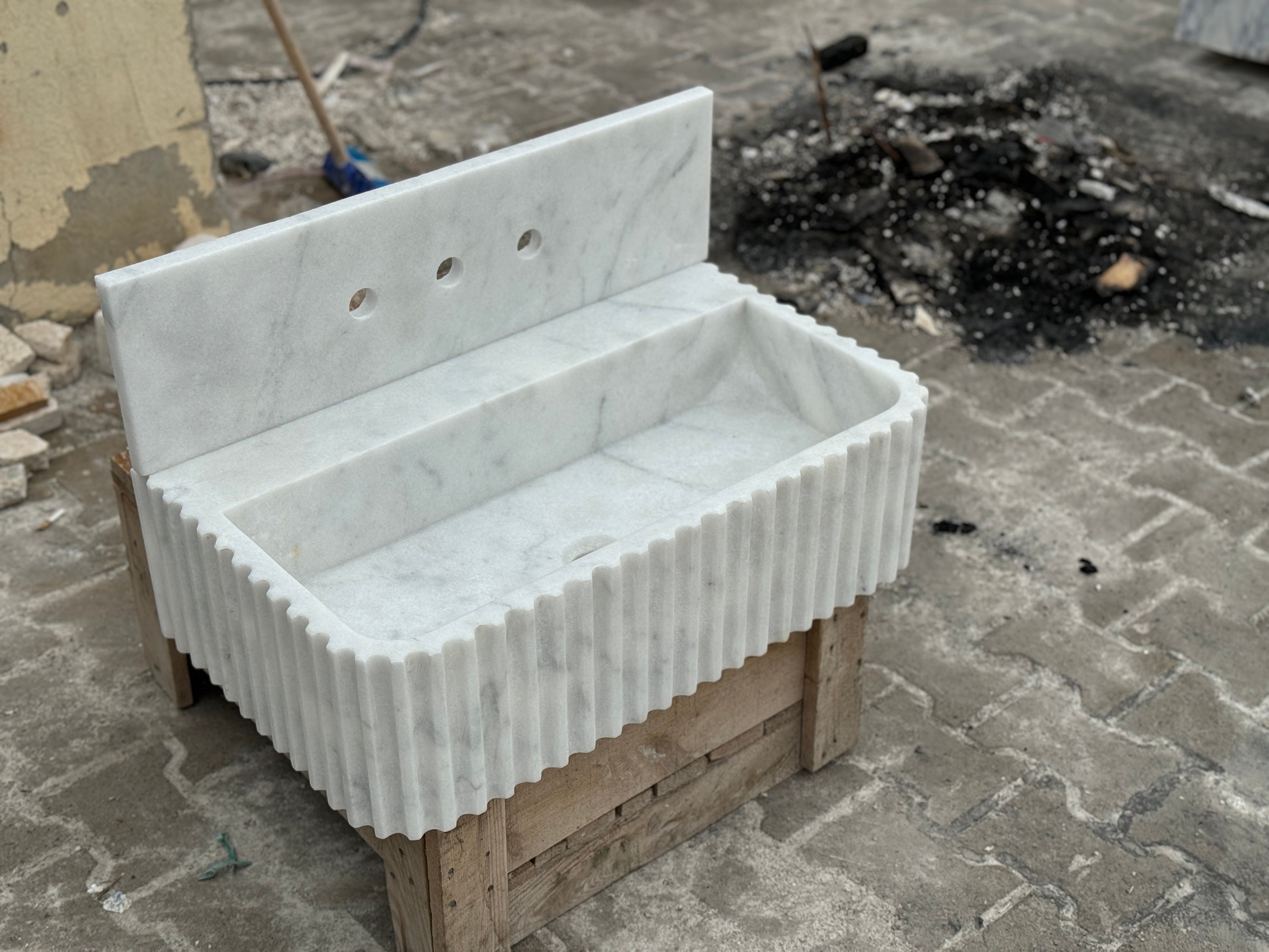 White Carrara Backsplash Marble Sink ,marble Wash Basin,bathroom Marble ...
