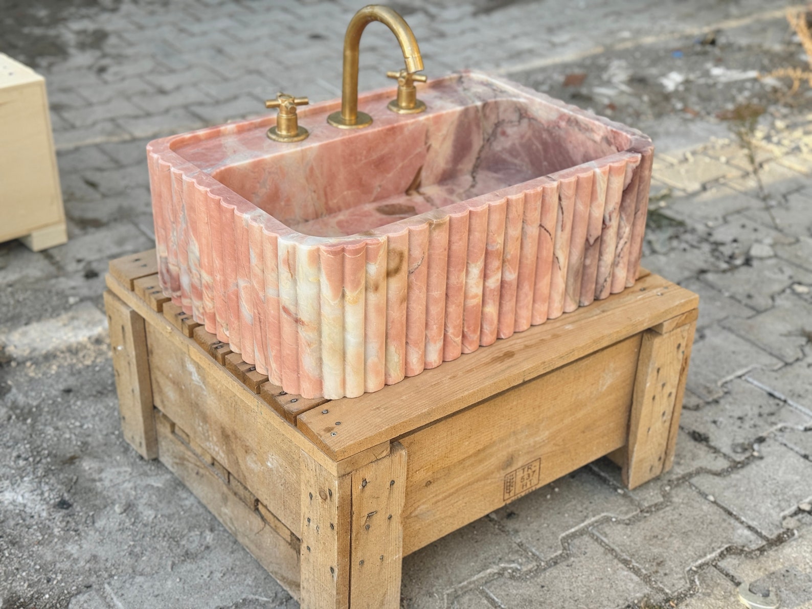 Pink Marble Sink,ribbed 3 Sides ,marble Wash Basin,bathroom Marble Sink ...