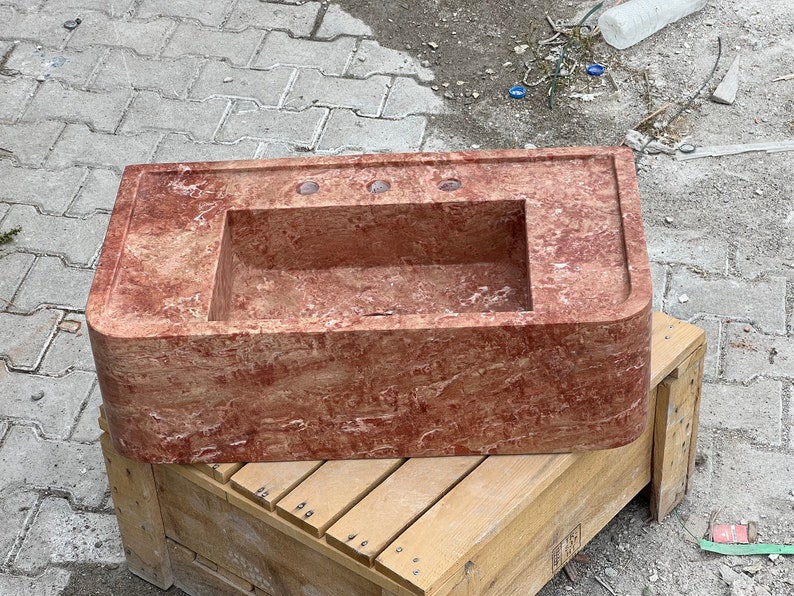 Red Travertine Marble Sink,marble Wash Basin,trendy Bathroom Sink ...