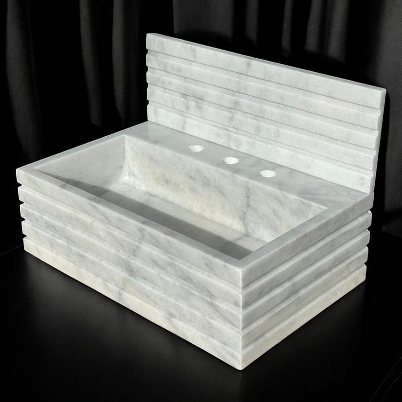 White Carrara Backsplash Marble Sink ,marble Wash Basin,bathroom Marble ...