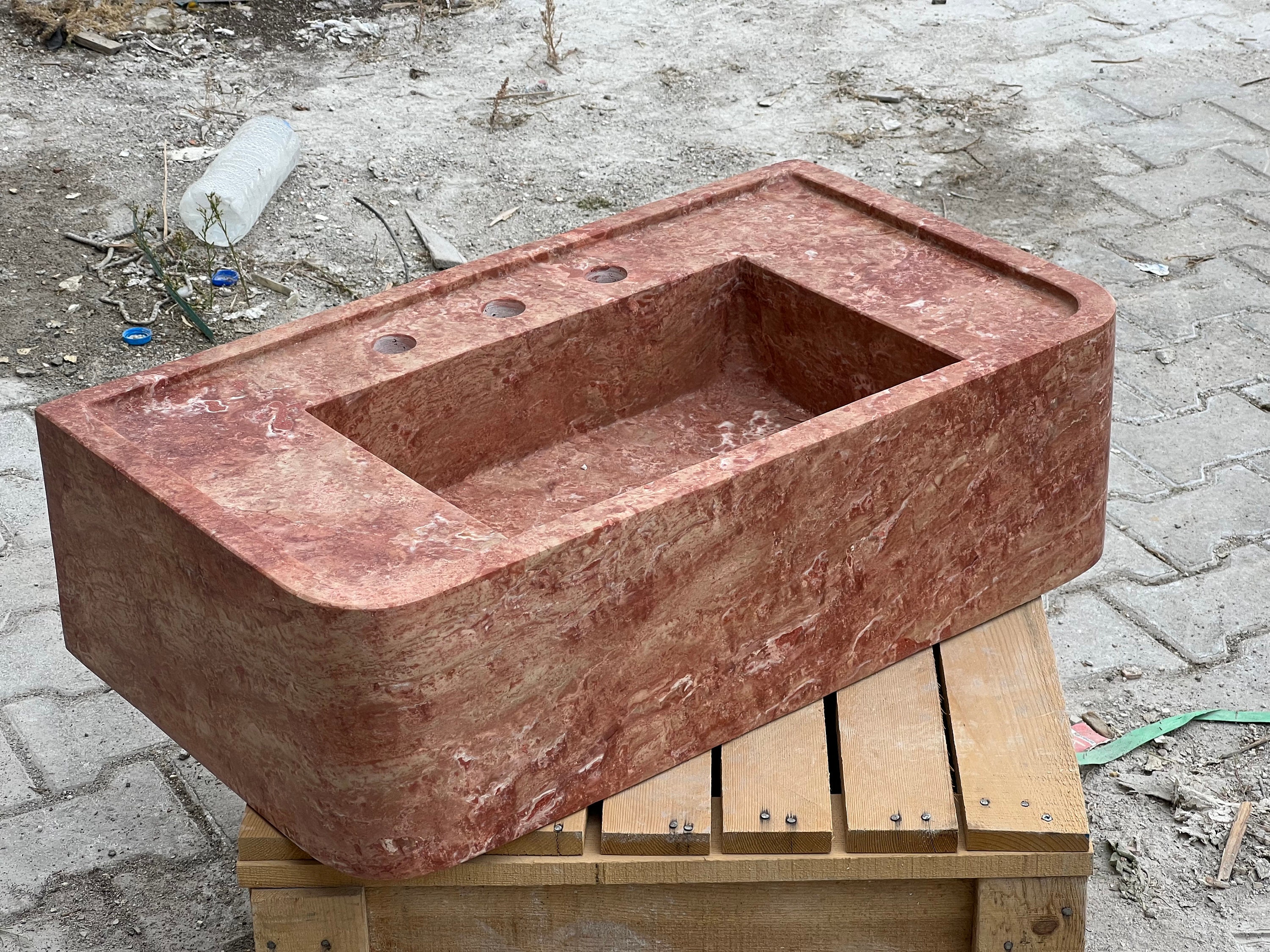 Red Travertine Marble Sink,marble Wash Basin,trendy Bathroom Sink ...