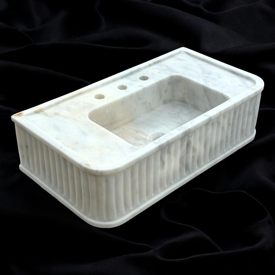 White Carrara Marble Sink,ribbed 3 Sides ,marble Wash Basin,bathroom ...
