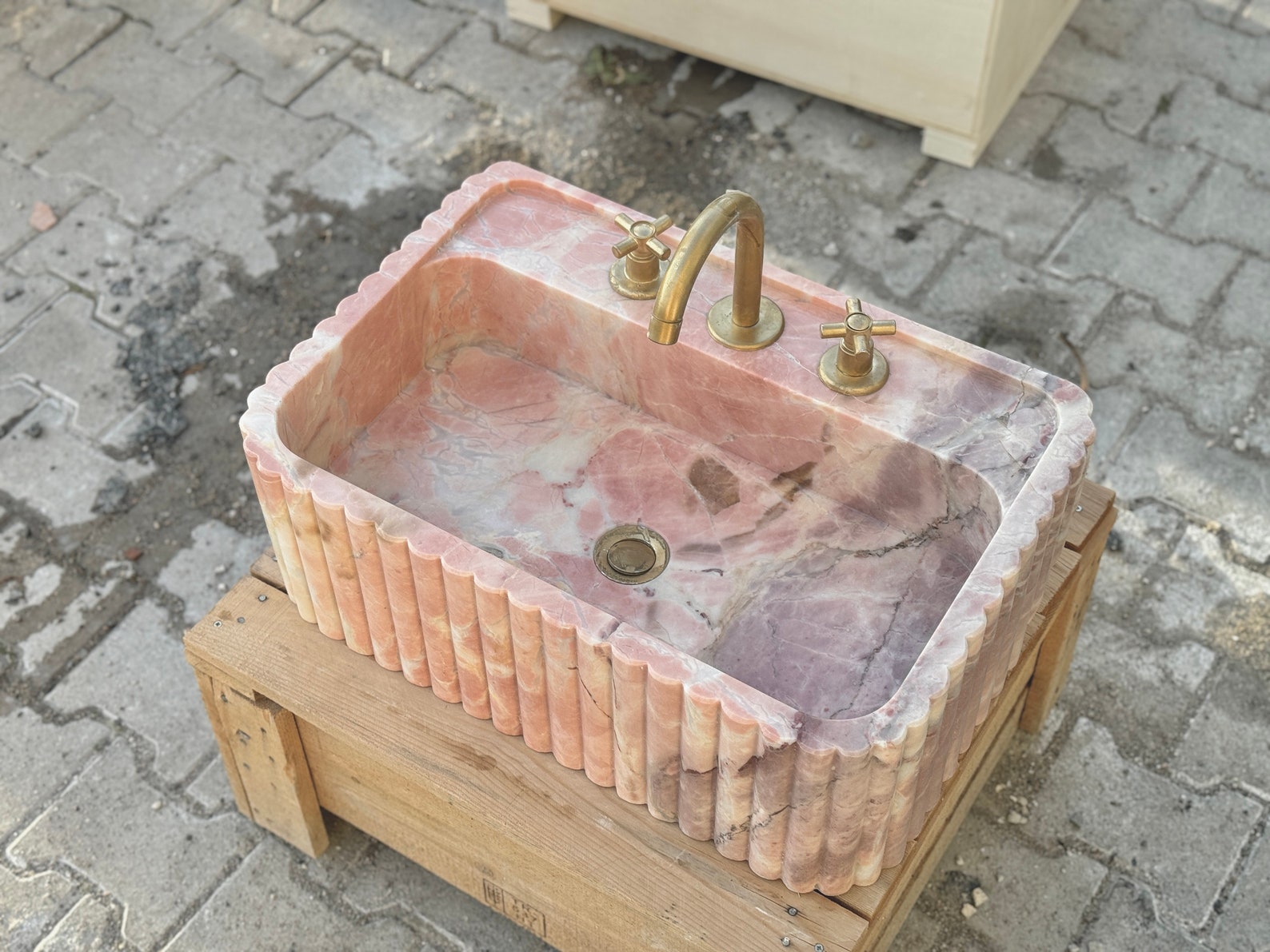 Pink Marble Sink,ribbed 3 Sides ,marble Wash Basin,bathroom Marble Sink ...