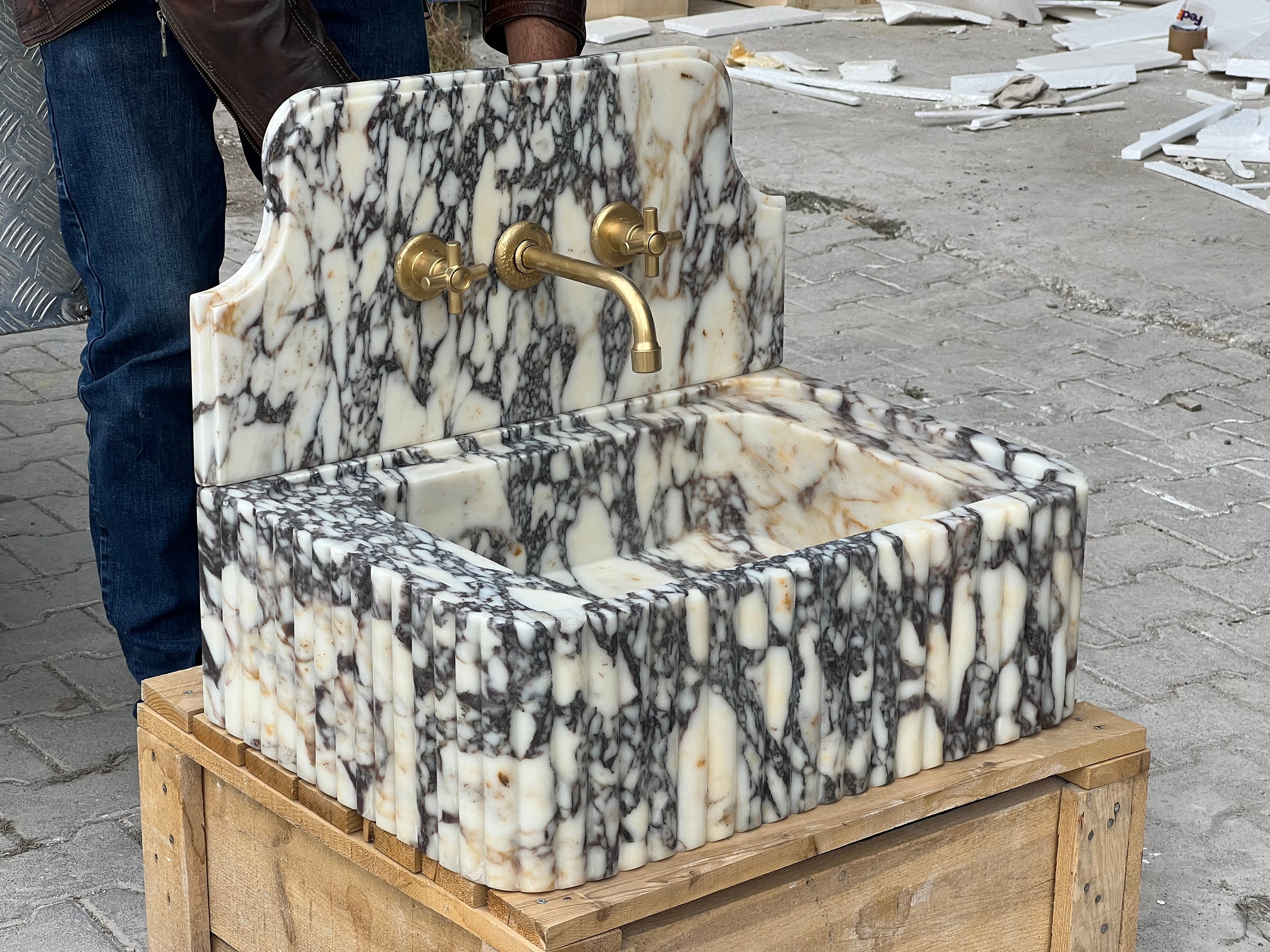 Calacatta Viola Backsplash Marble Sink,ribbed 3 Sides ,marble Wash ...