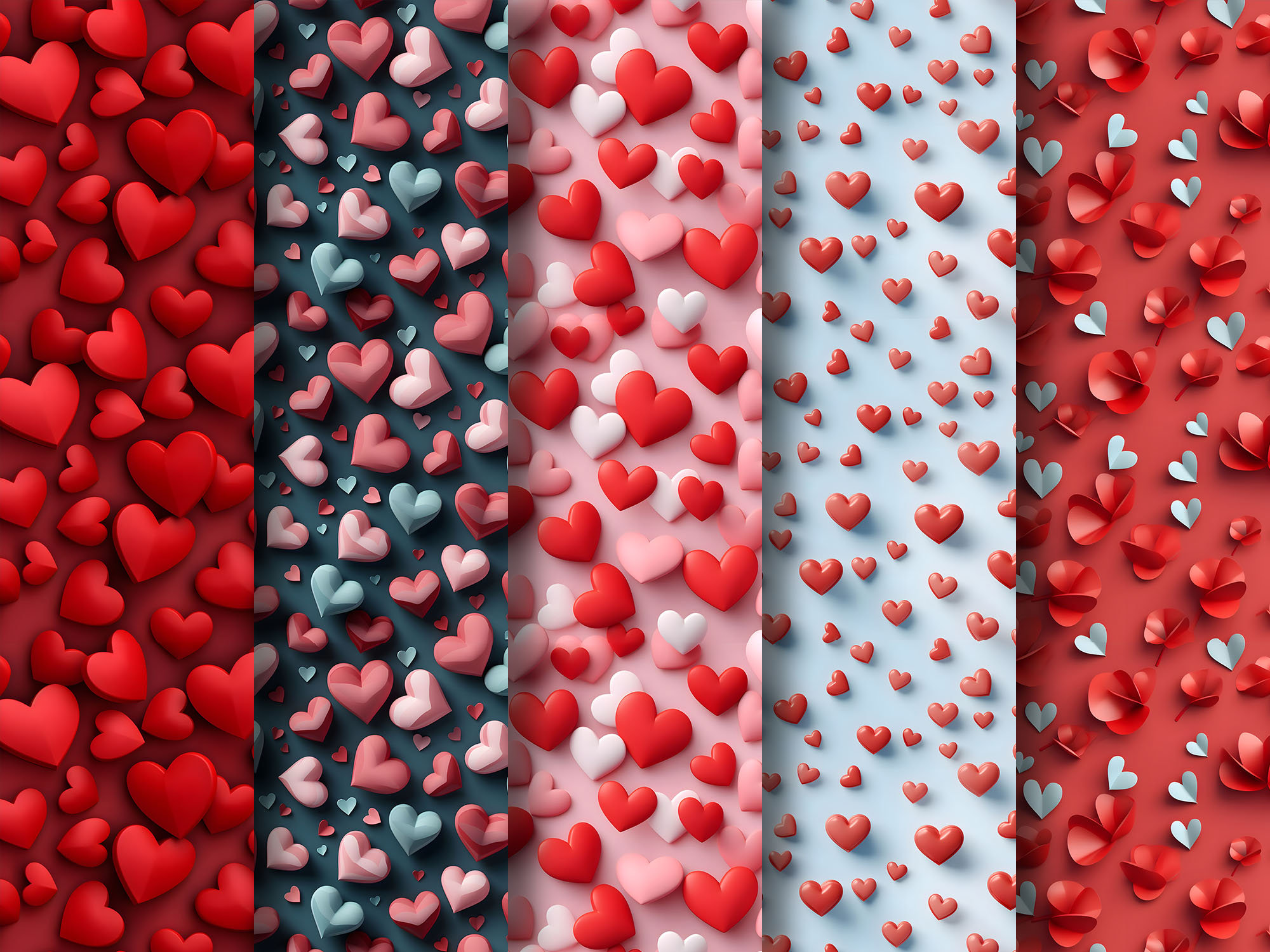 10 3D Valentine's Heart Seamless Digital Patterns, Love Prints, Heart ...