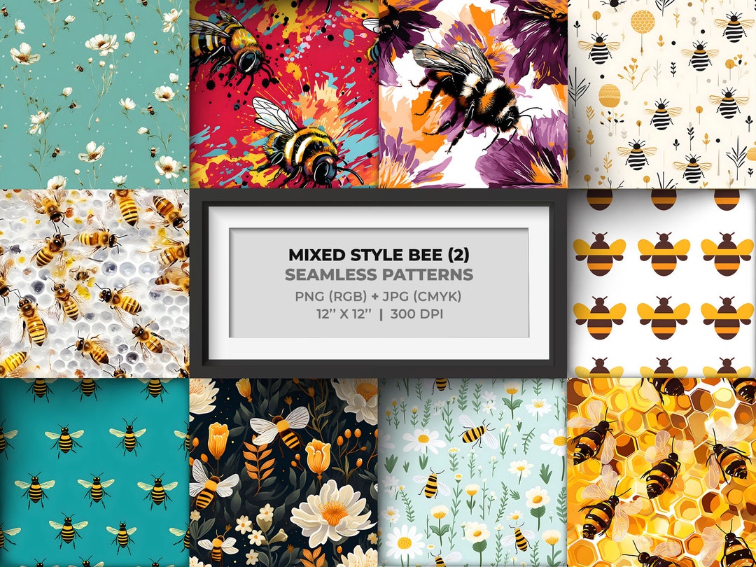 10 Mixed Style Bee Seamless Digital Patterns, Bee Prints, Bee ...
