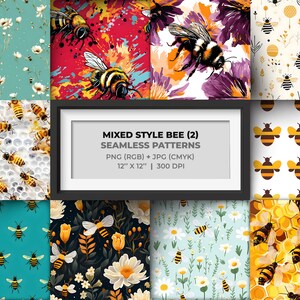 10 Mixed Style Bee Seamless Digital Patterns, Bee Prints, Bee ...