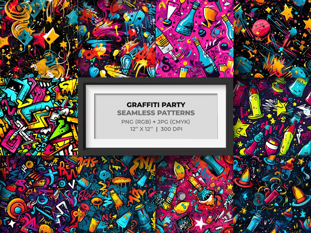 10 Graffiti Party Seamless Digital Patterns, Party Prints, Graffiti ...