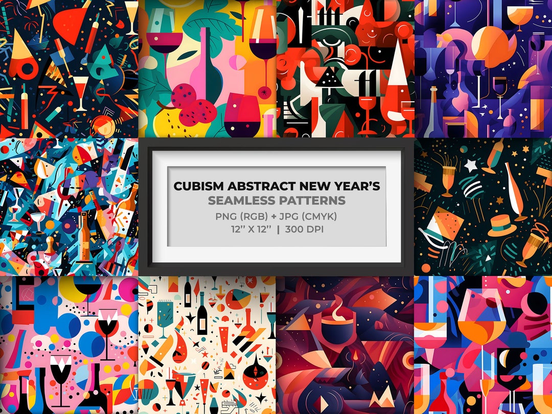 10 Cubism Abstract Seamless Digital Patterns, Party Prints, New Year's ...