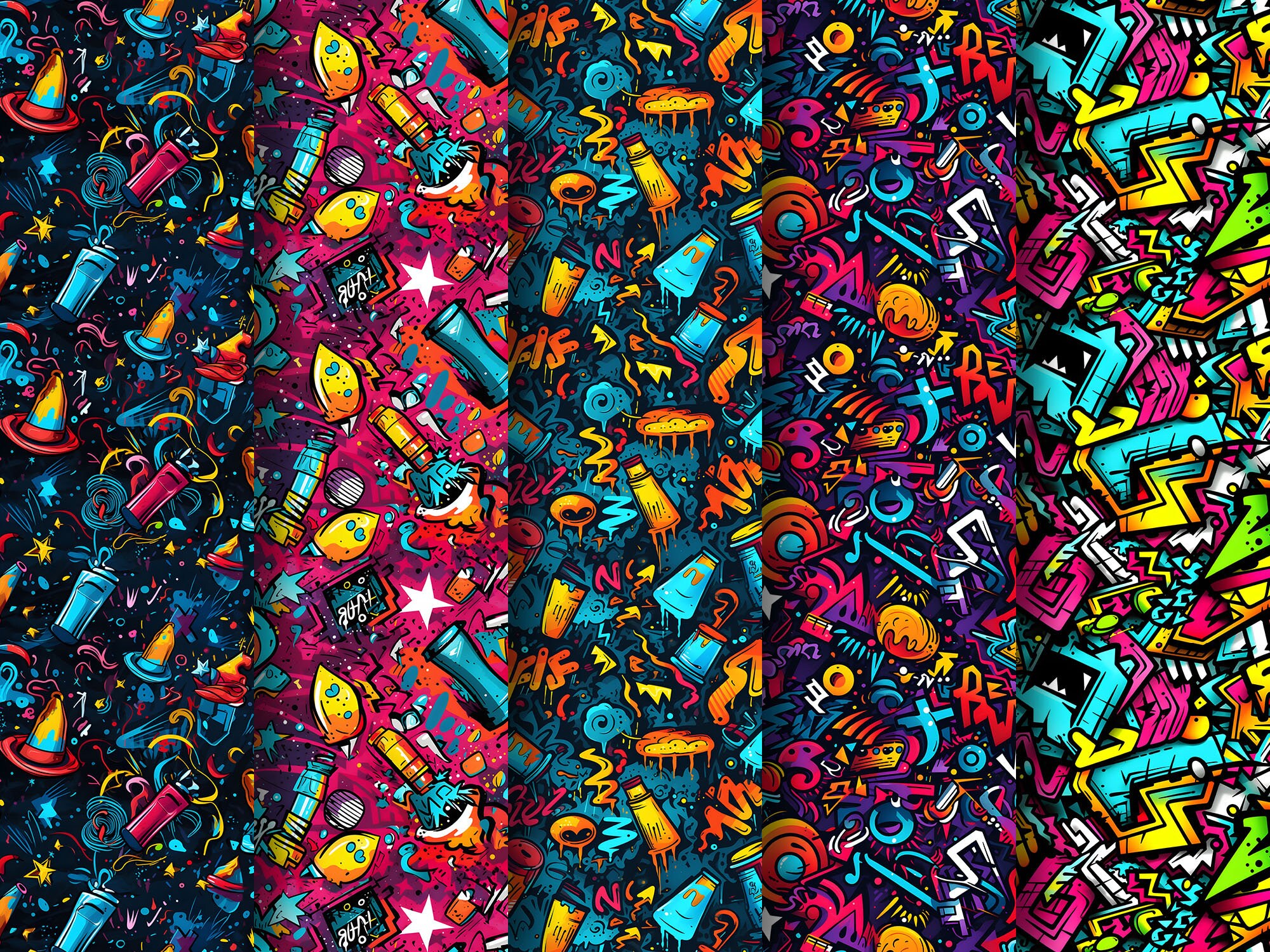 10 Graffiti Party Seamless Digital Patterns, Party Prints, Graffiti ...