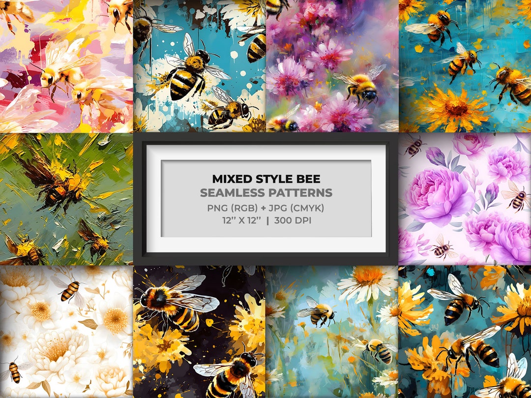 10 Mixed Style Bee Seamless Digital Patterns, Bee Prints, Bee ...