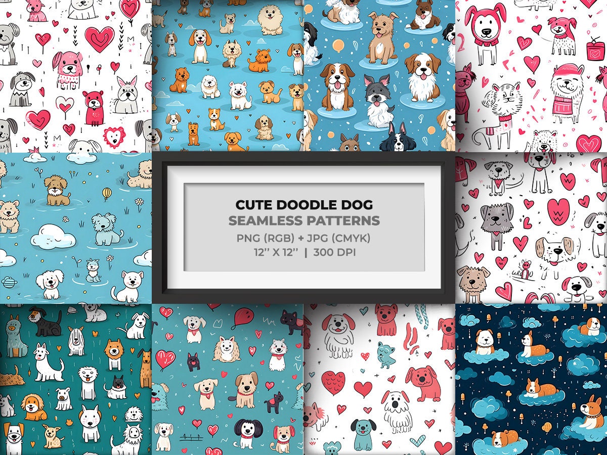10 Cute Doodle Dog Seamless Digital Patterns Party Prints - Etsy