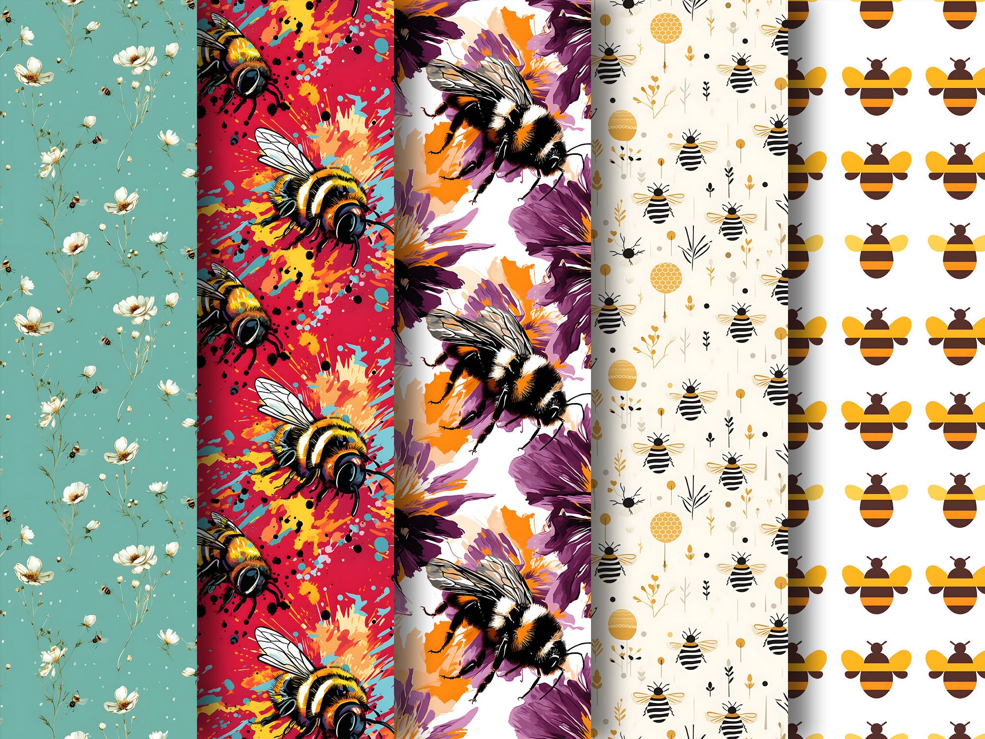 10 Mixed Style Bee Seamless Digital Patterns, Bee Prints, Bee ...