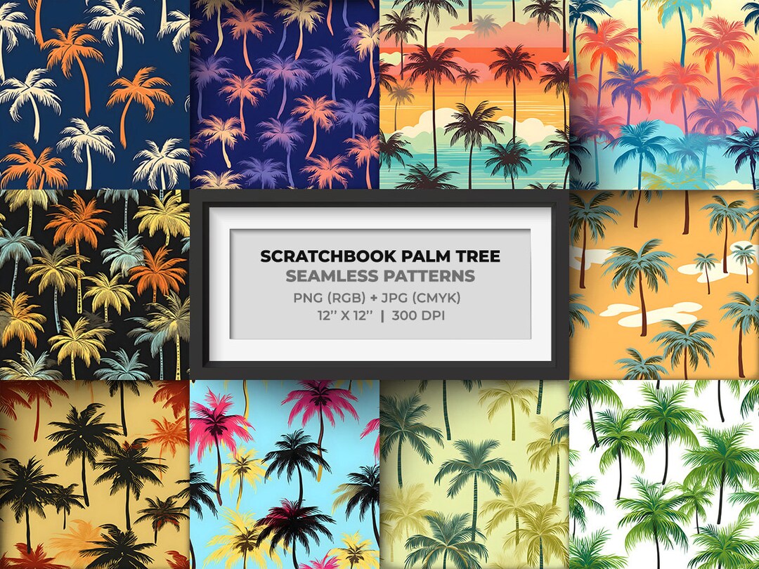 10 Scratchbook Palm Tree Seamless Digital Patterns, Party Prints ...