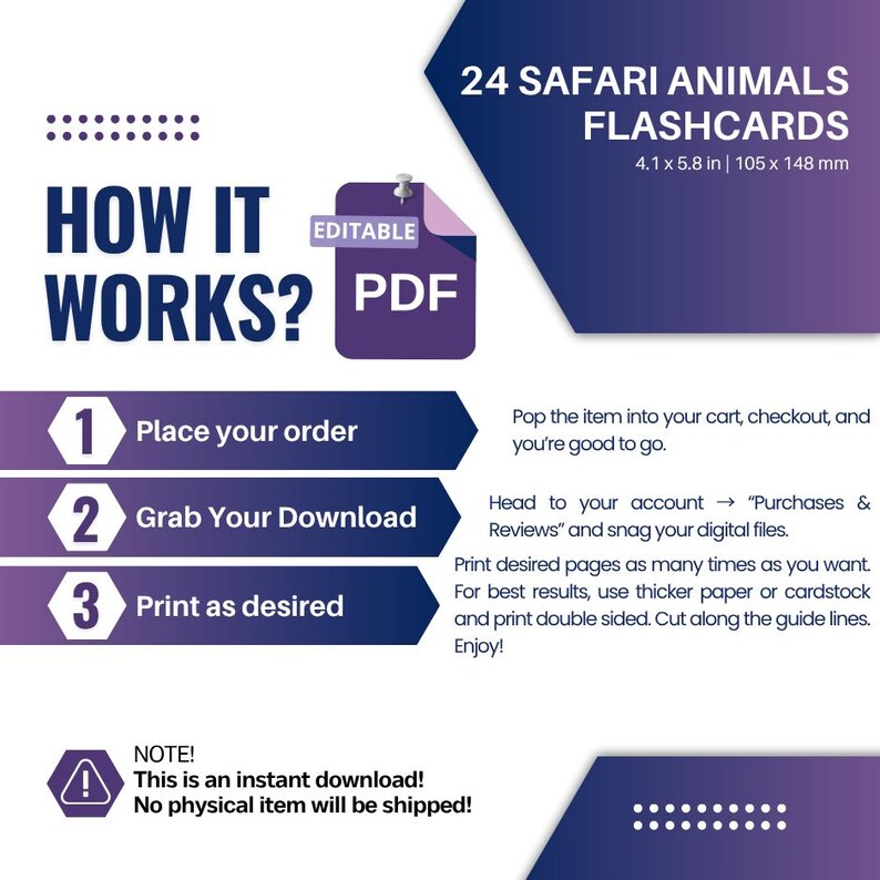 Safari Animals Flashcards – Printable Watercolor Learning Cards for ...