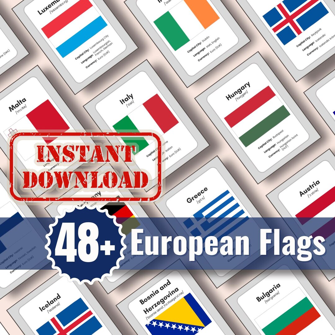European Countries Flags Flashcards | Printable Learning Cards ...