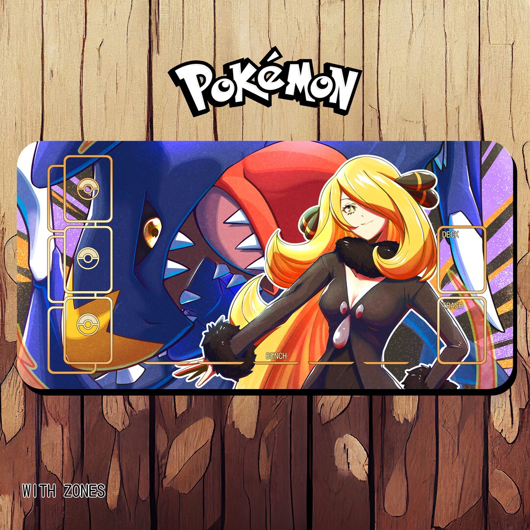 Desk Mat / Playmat Pokemon Garchomp and Cynthia, Pokemon TCG Playmat ...