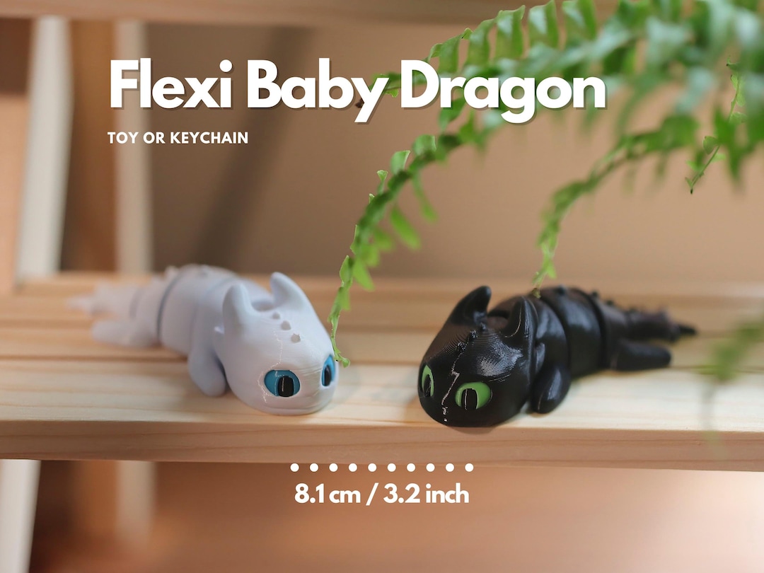 Flexi Baby Toothless and Light Fury Style Dragon | 3D Printed Cute Baby Dragon Toy or Keychain ...