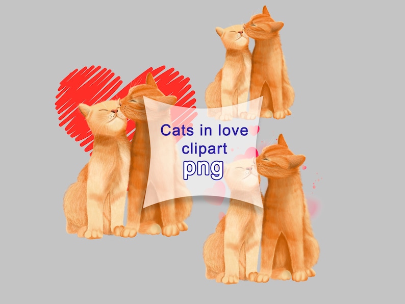Cats in Love - Clipart Set - Clipart on the Theme of Love - Set Price ...