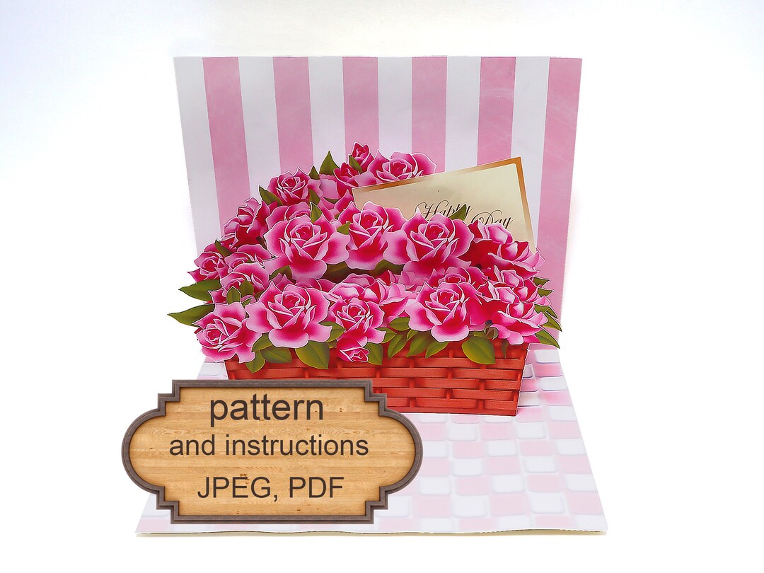 DIY Pop up Card Template - Basket of Roses | Birthday and Mother's Day ...