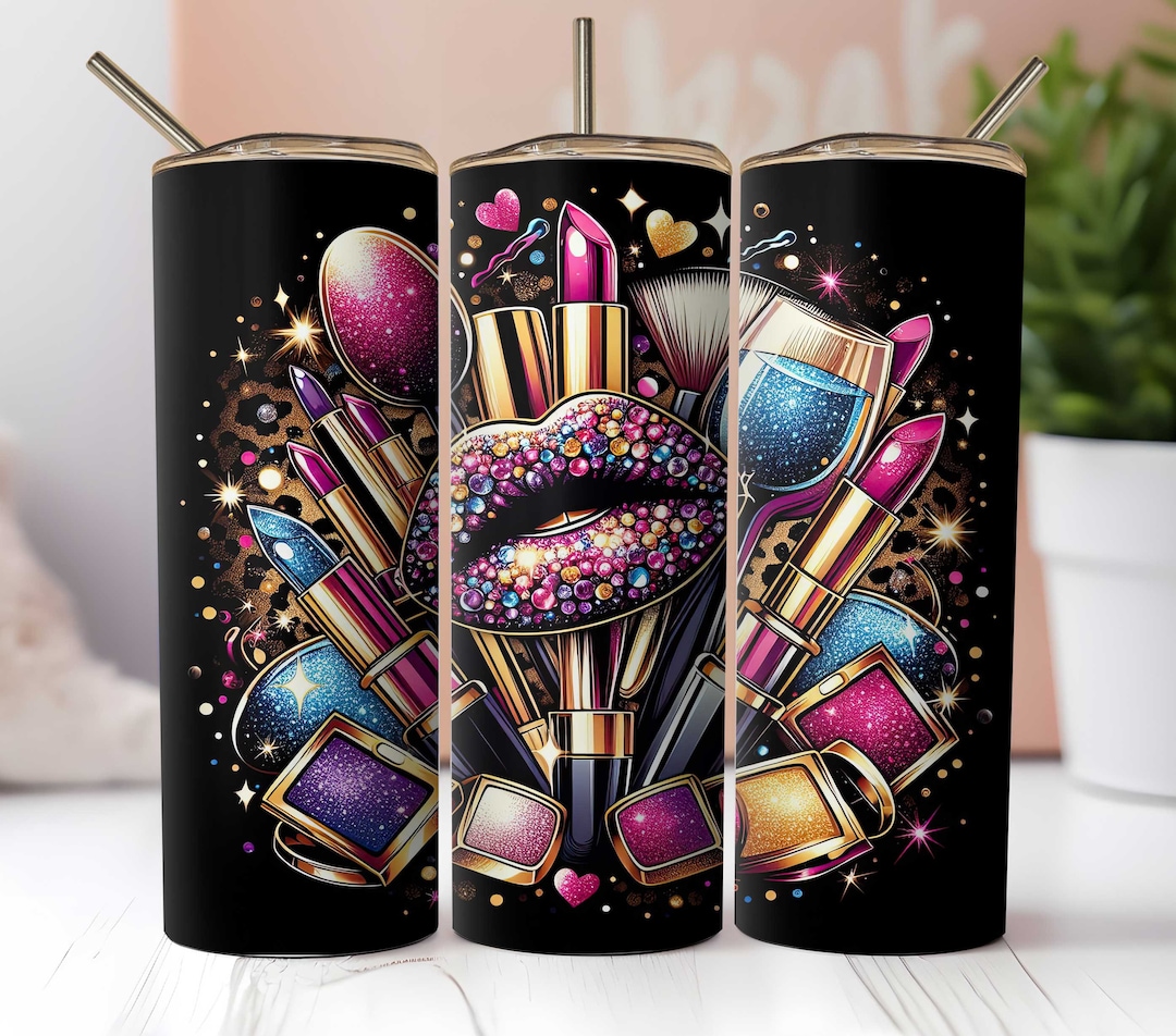 Make up Glitter Lip Tumbler Wrap PNG, Glitter Pink Black PNG ...