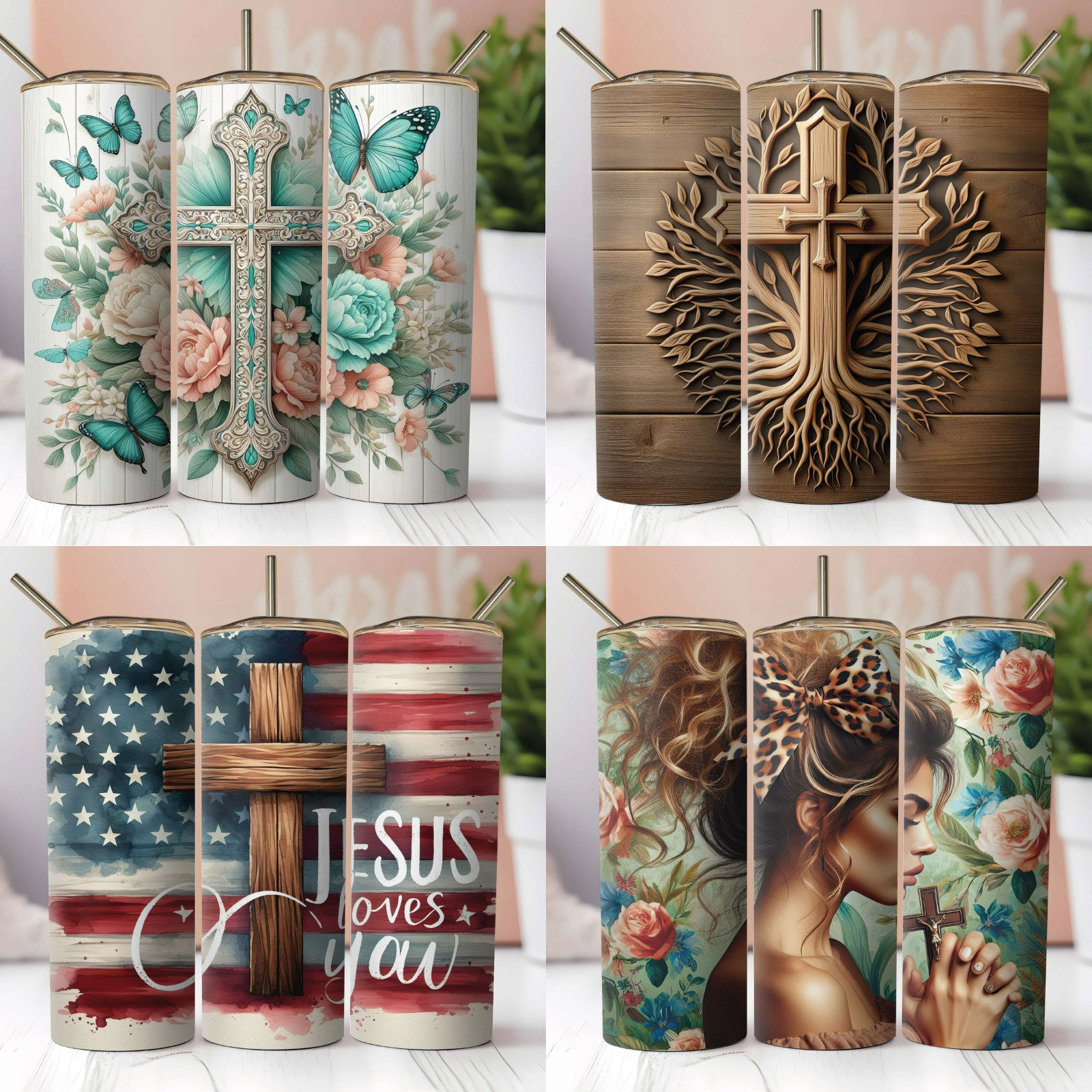 Religious Faith Tumbler Wrap Bundle +20 PNG Sublimation, 20 Oz Skinny ...