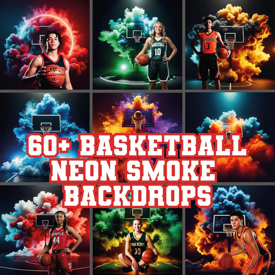 60+ Basketball Backdrops Neon Smoke, Backgrounds for Sports and Senior ...
