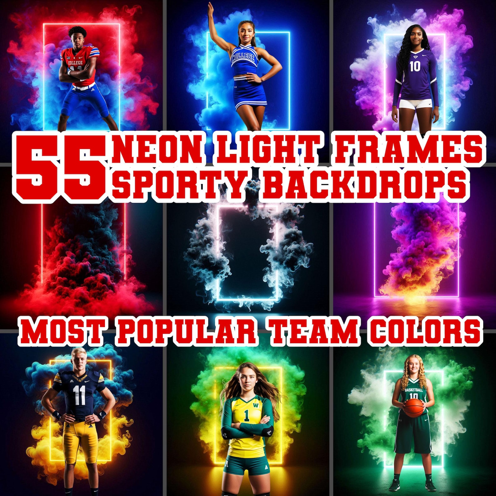 55+neon Frame Sporty Backdrop, Backgrounds for Sports and Portraits and ...