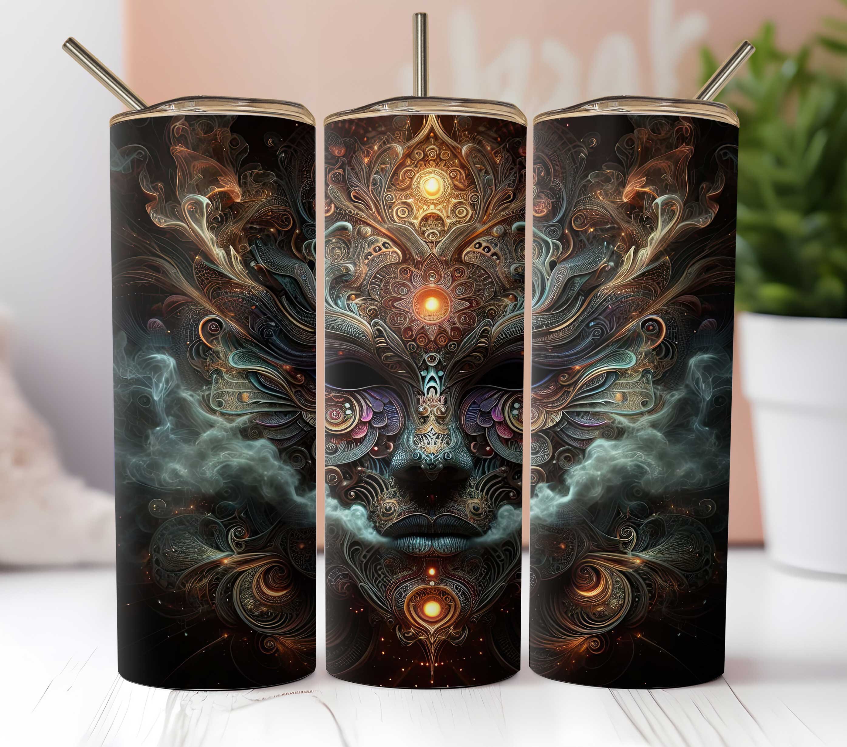 3D Steam Punk Mask Tumbler Wrap PNG Sublimation, 20 Oz Skinny Straight ...