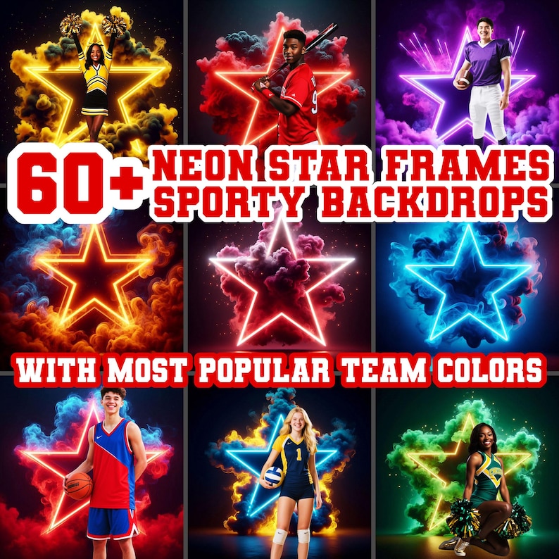 60+ Neon Star Frame Smoke Sporty Backdrop, Backgrounds for Sports and ...
