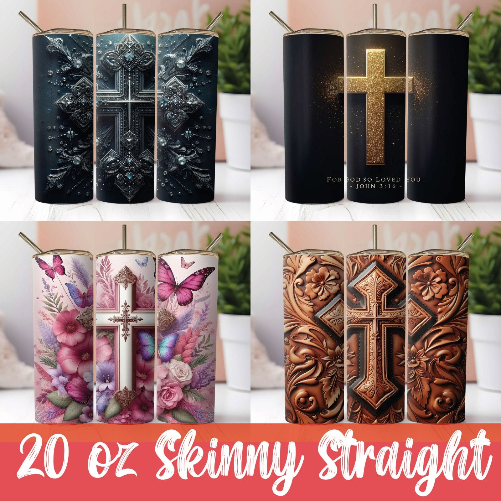 Religious Faith Tumbler Wrap Bundle +20 PNG Sublimation, 20 Oz Skinny ...