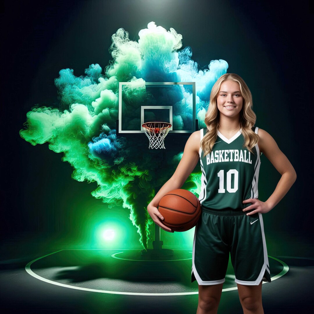 Basketball Hoop Green Smoke Backdrop, Sports Digital Background, Smoke ...