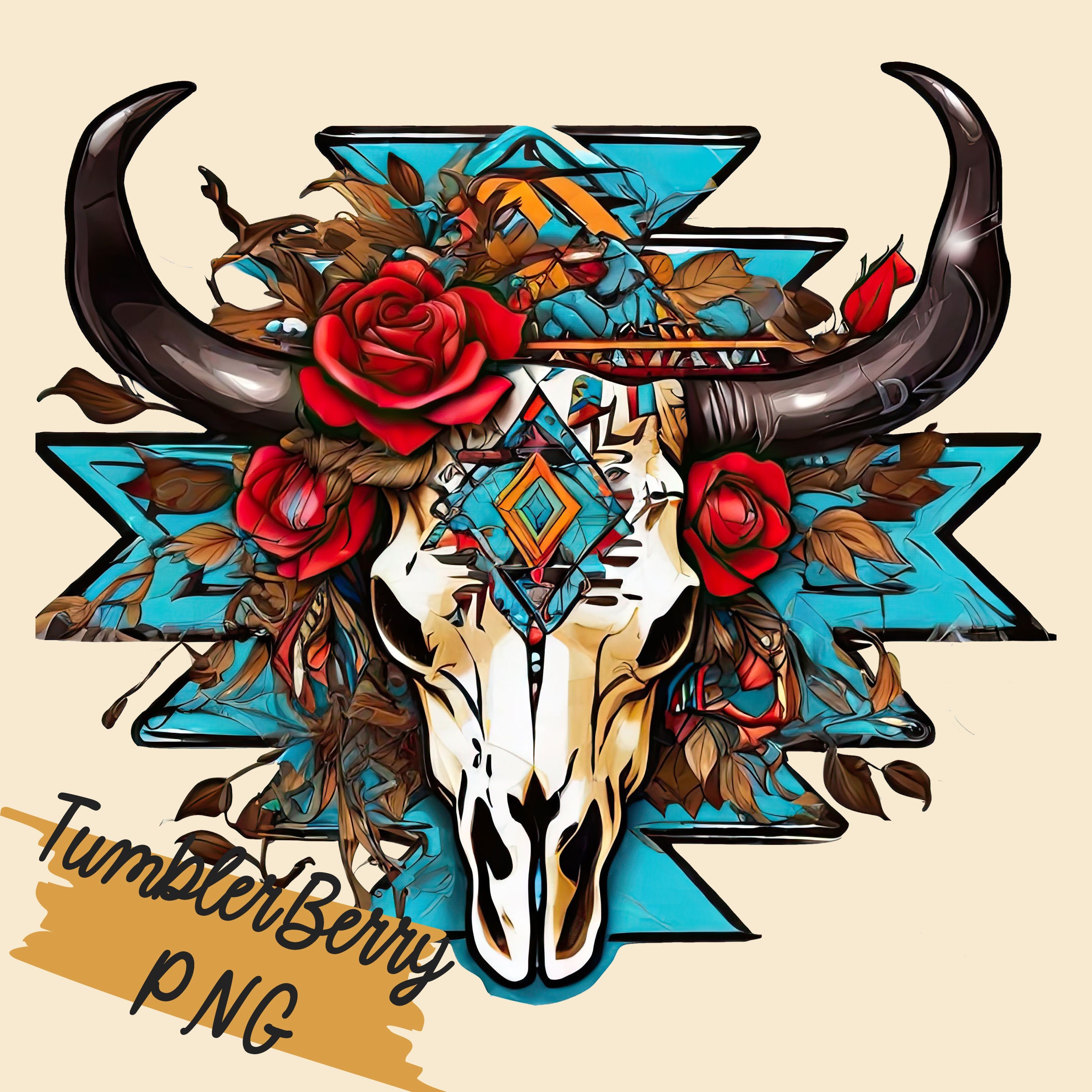 Aztec Bull Skull Rose PNG 300 DPI Transparant Digital File, DTG Files ...