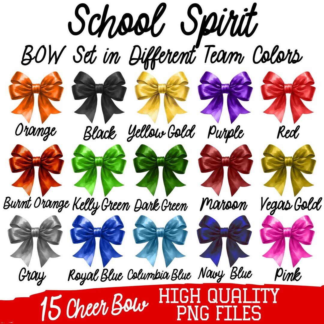 School Spirit Cheer Bow 15x PNG Bundle, Watercolor Hand Drawn Design ...