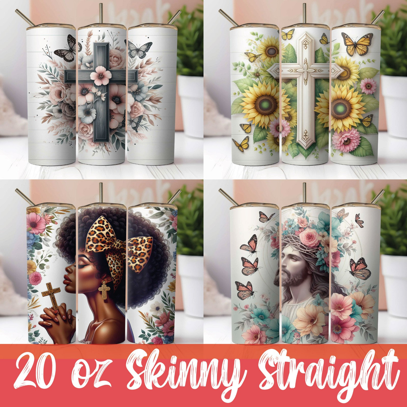 Religious Faith Tumbler Wrap Bundle +20 PNG Sublimation, 20 Oz Skinny ...