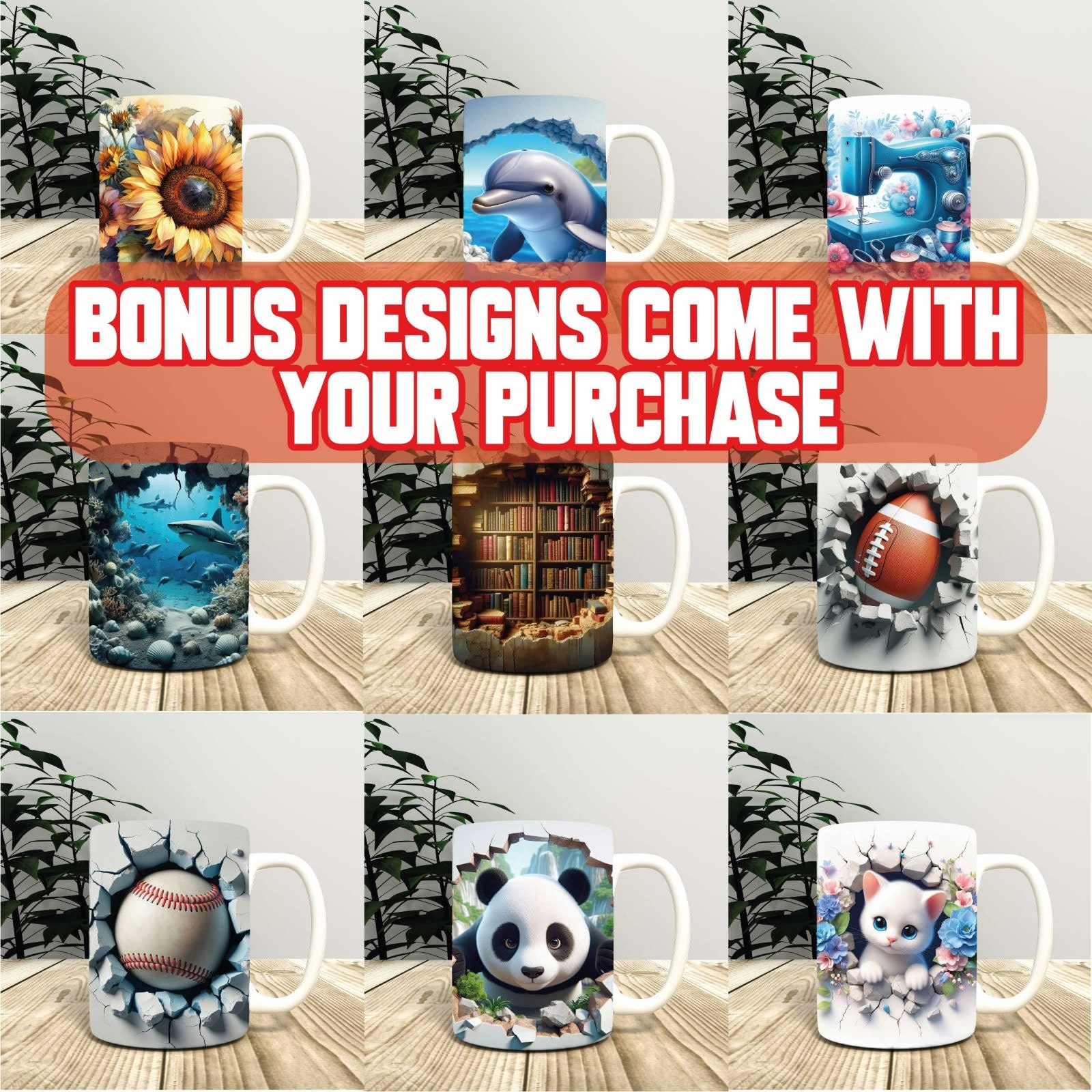 3D Shark Undersea Mug Wrap PNG Sublimation, 11 Oz Mug, 3D Blue Sea ...